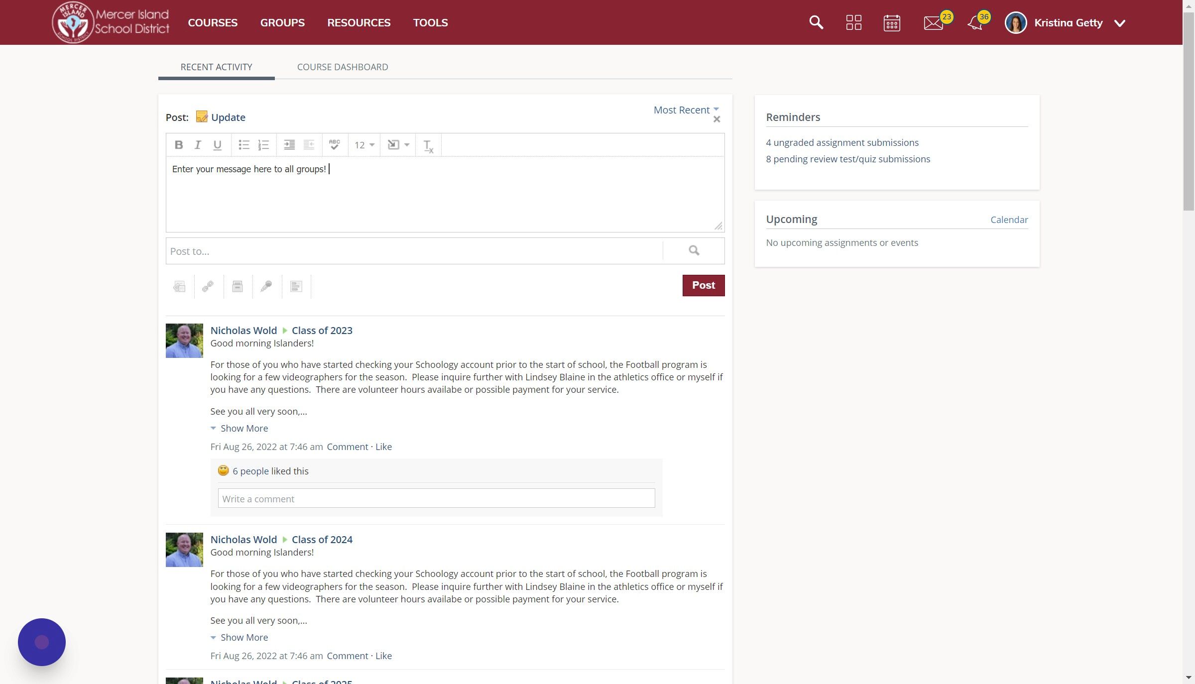 Class Group Posting in Schoology – Mercer Island School District