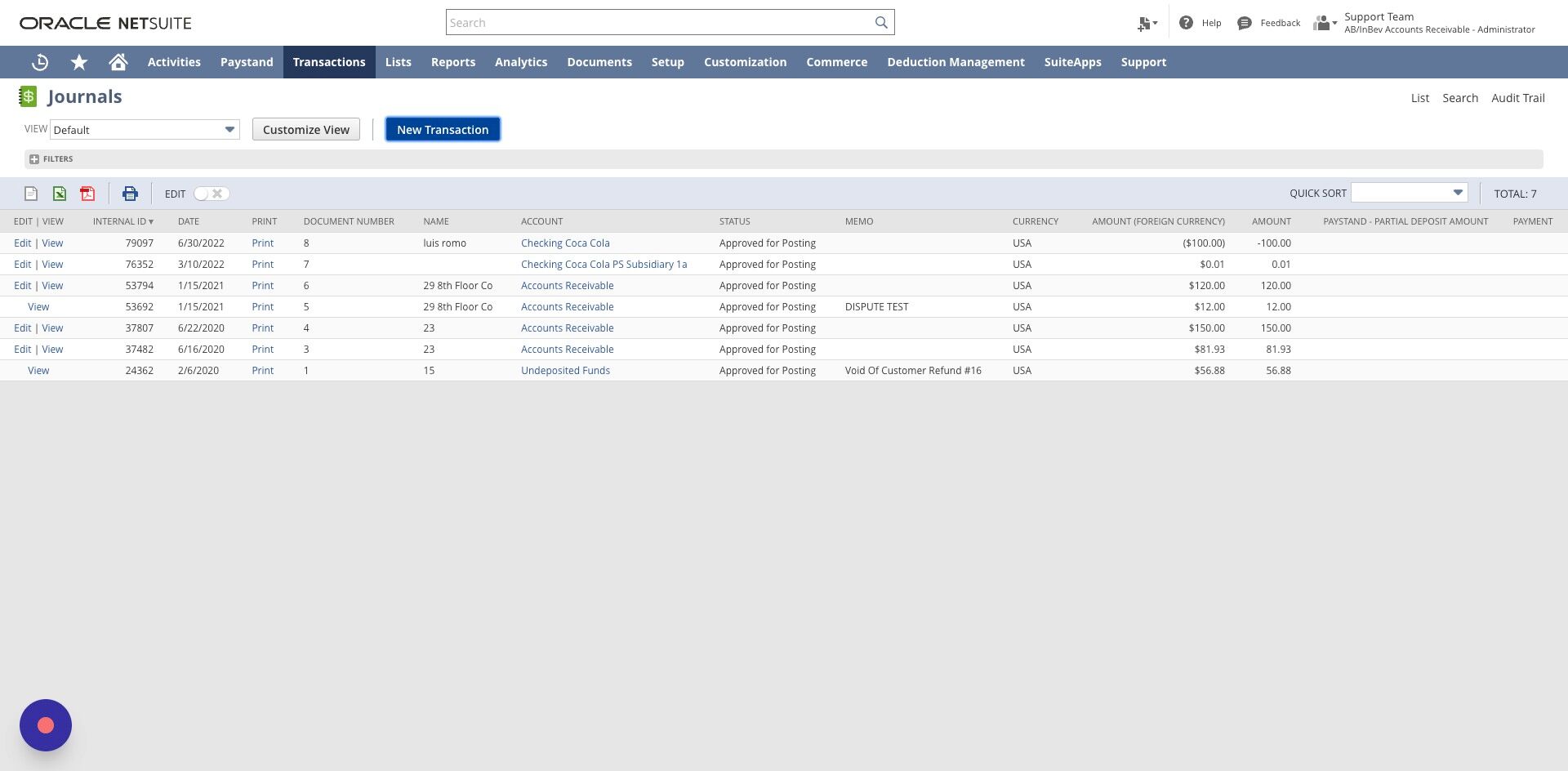Create a Journal Entry for Disputes in Netsuite – Paystand Help Center
