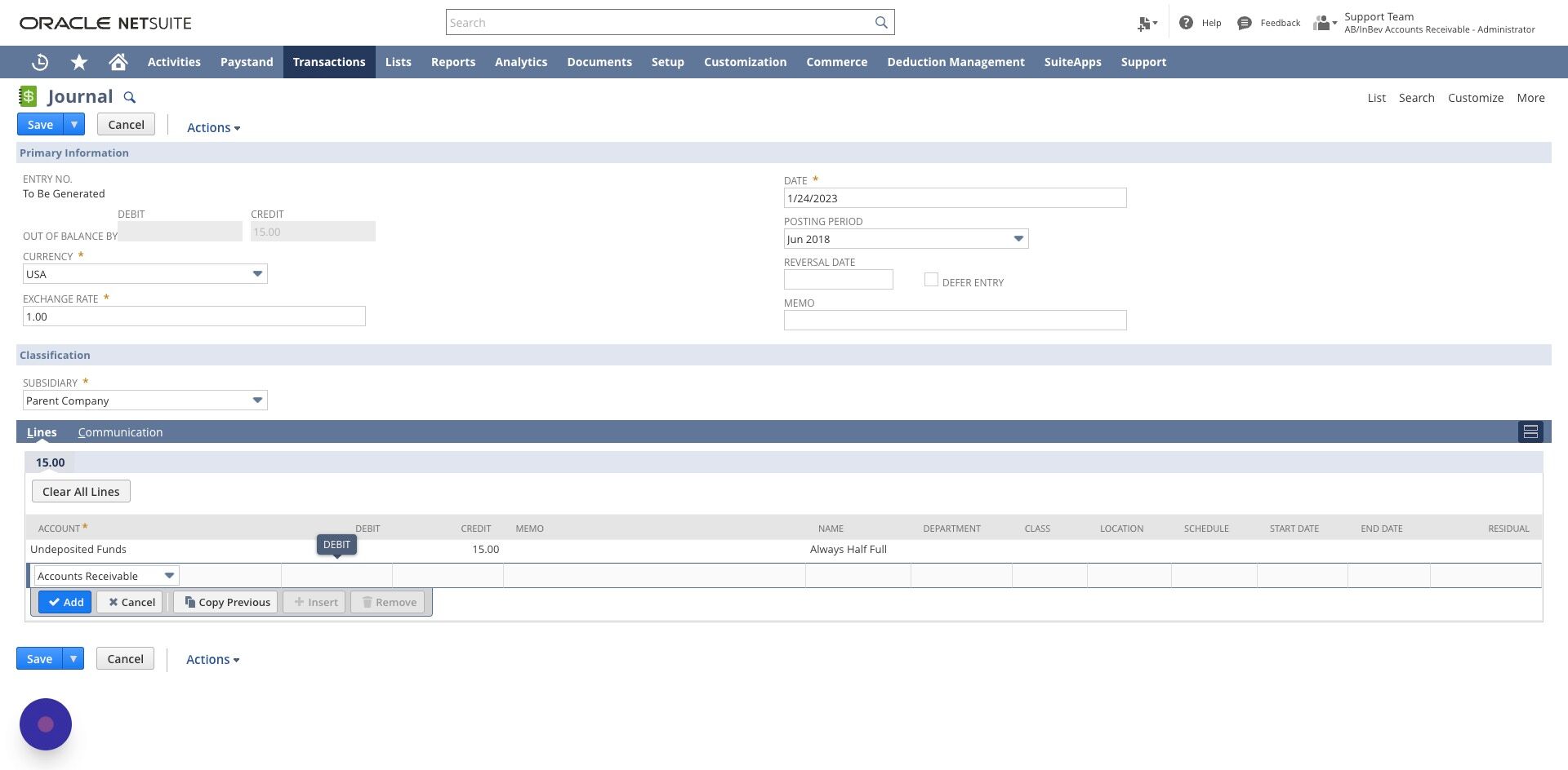 Create a Journal Entry for Disputes in Netsuite – Paystand Help Center