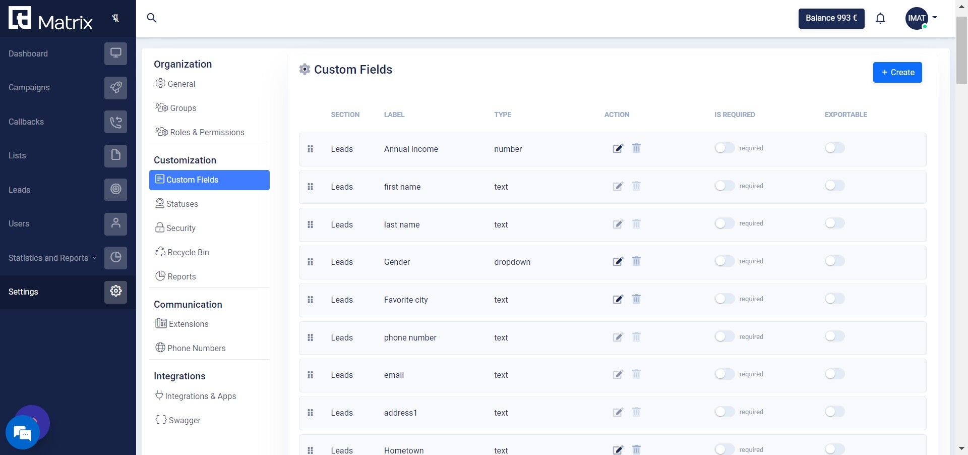 Matrix - Settings Customization