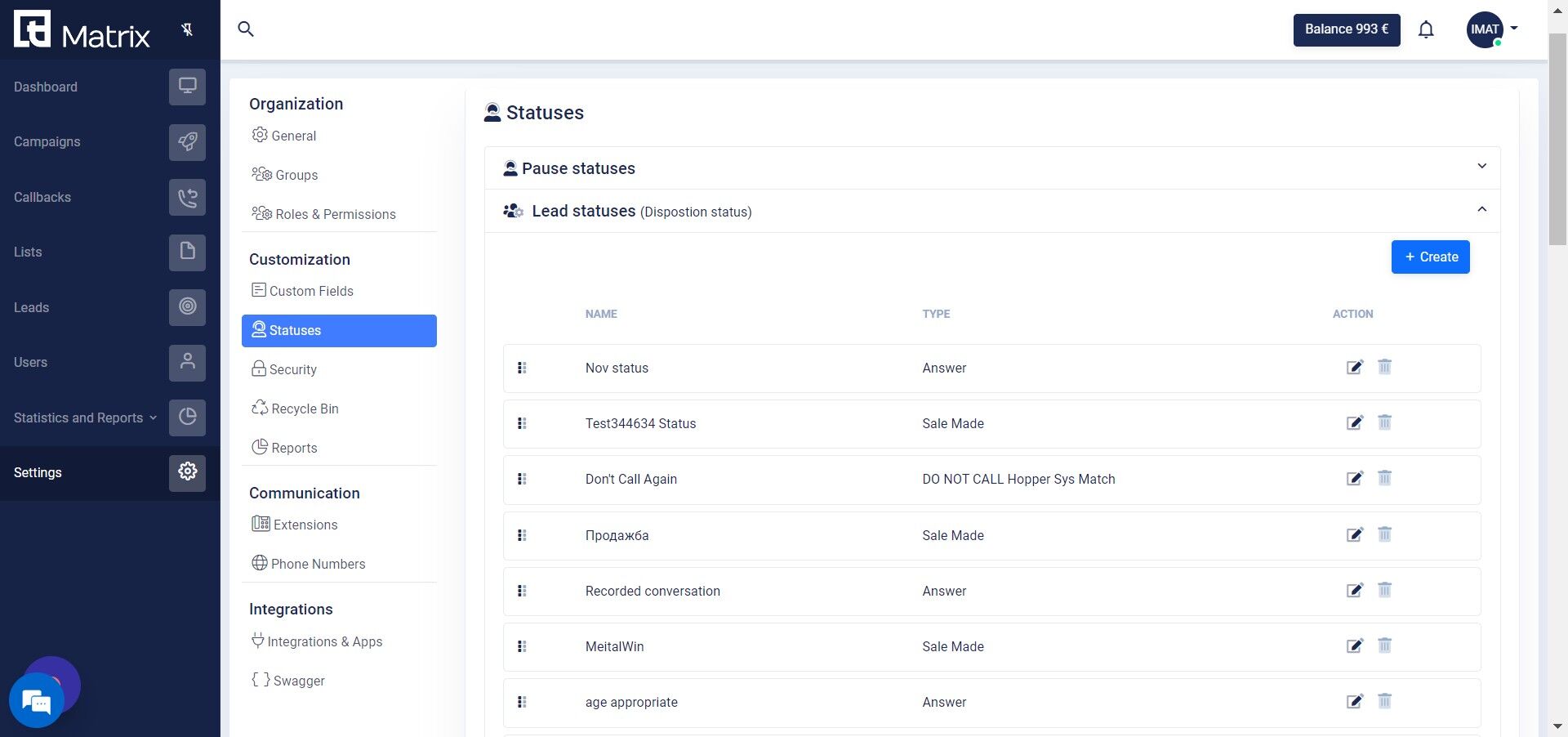 Matrix - Settings Customization