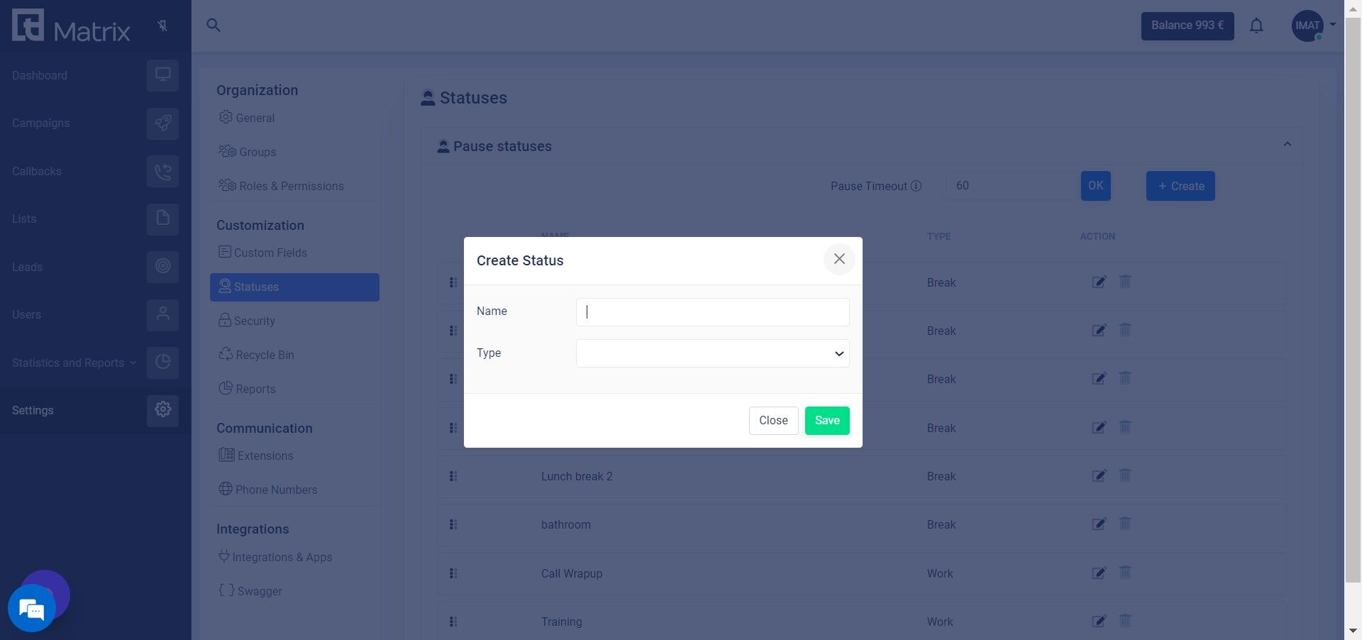 Matrix - Settings Customization