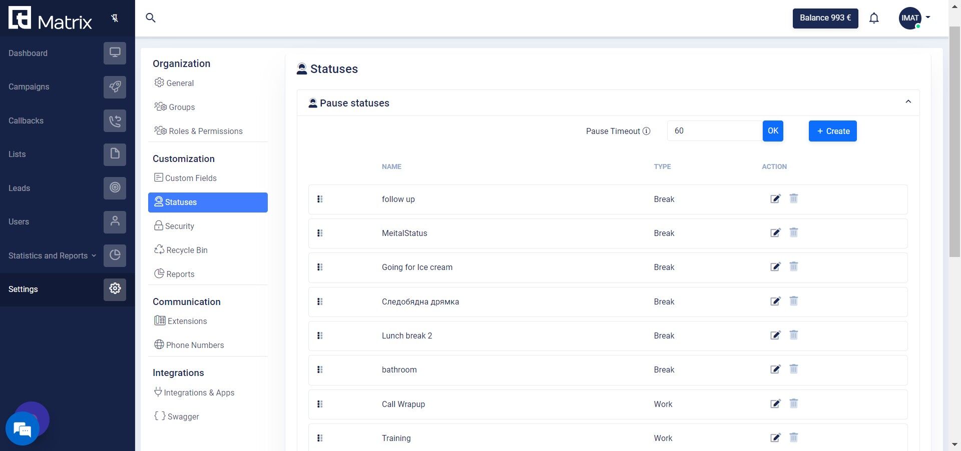 Matrix - Settings Customization