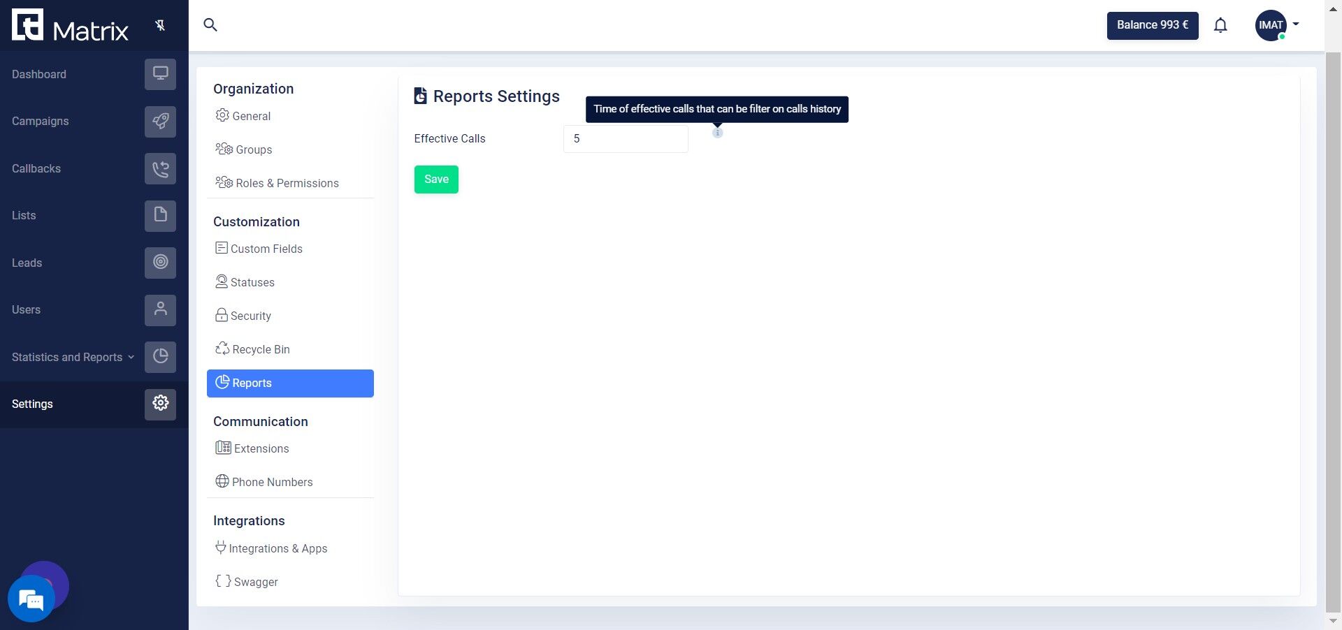 Matrix - Settings Customization