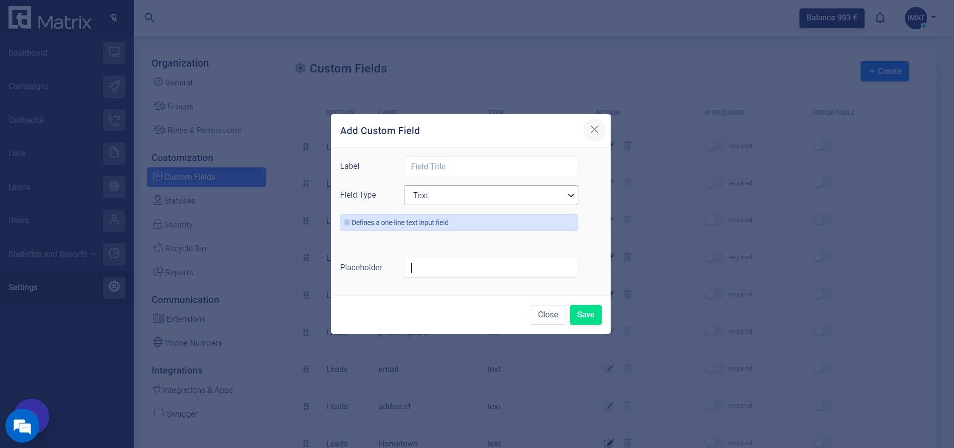 Matrix - Settings Customization