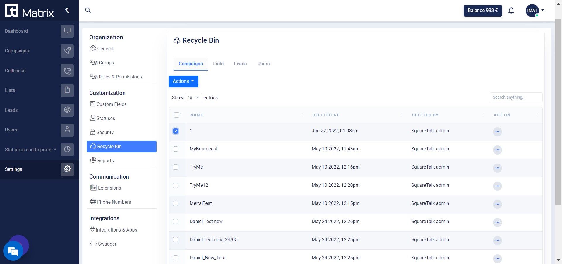Matrix - Settings Customization