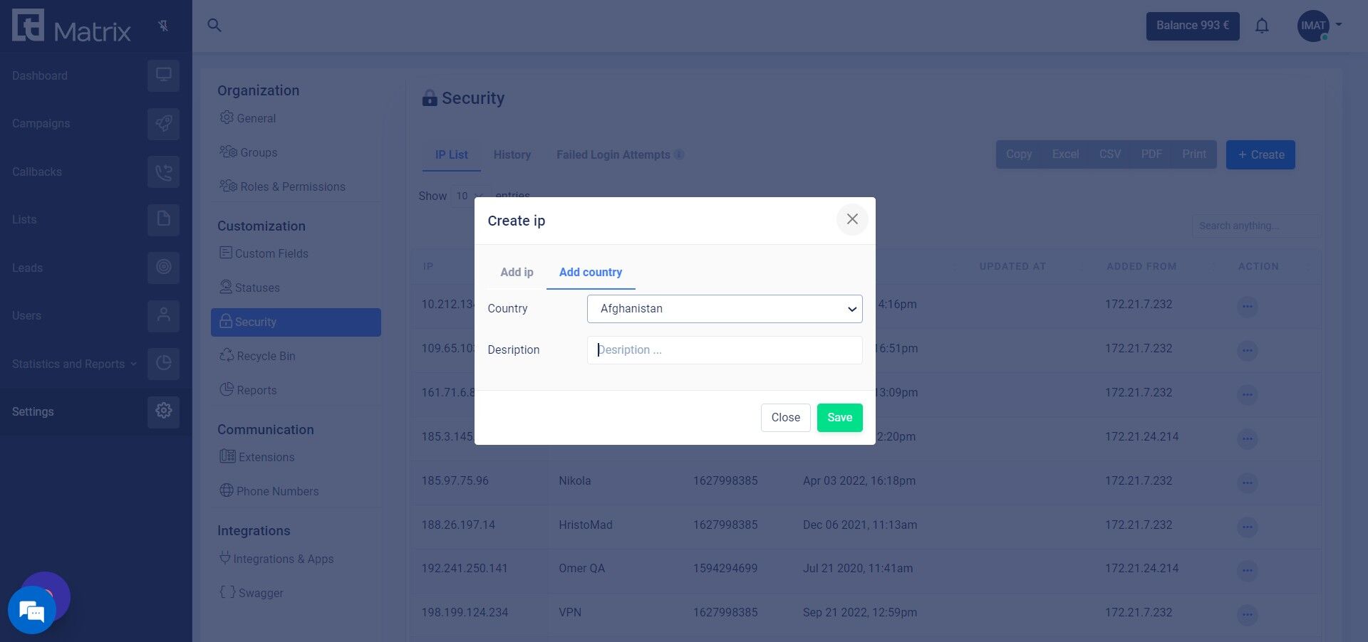 Matrix - Settings Customization