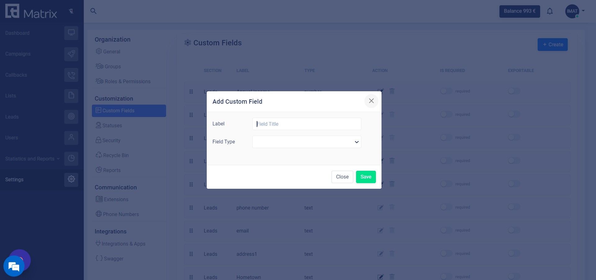 Matrix - Settings Customization