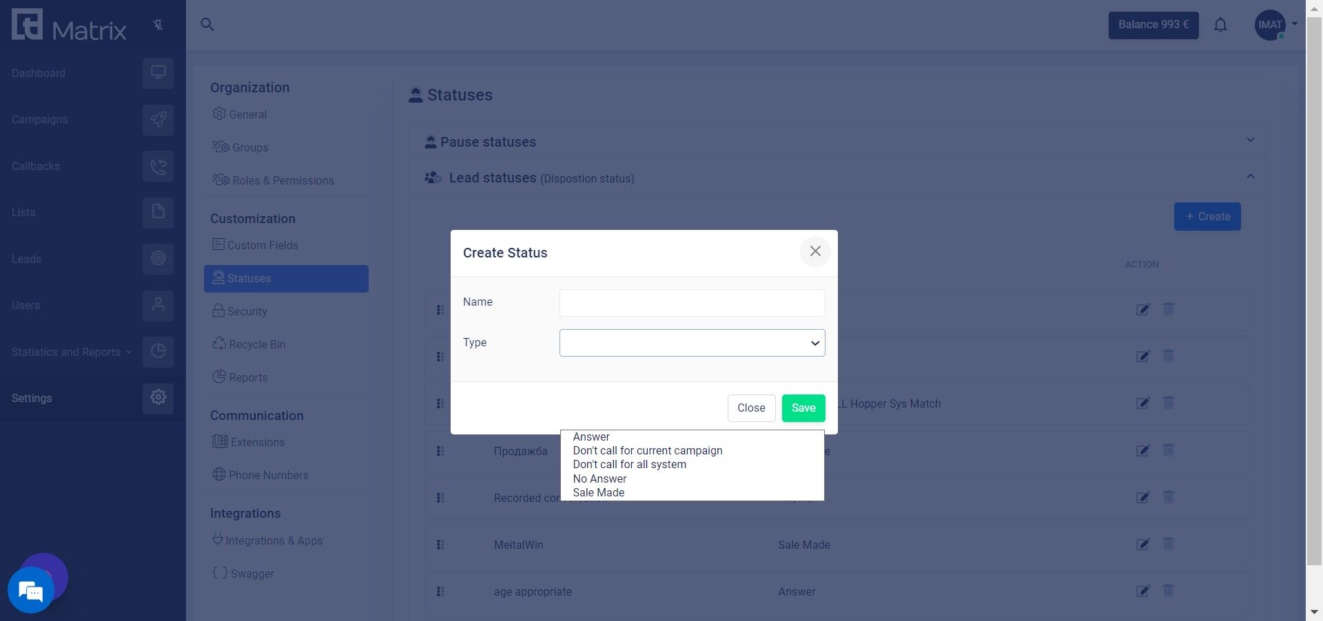 Matrix - Settings Customization