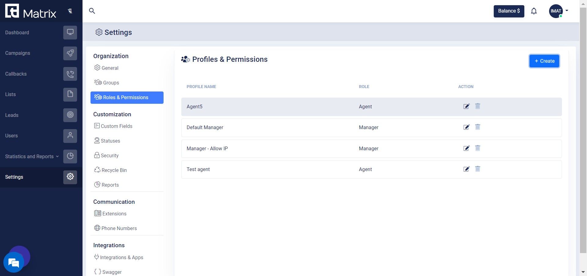 Matrix - Settings Organization