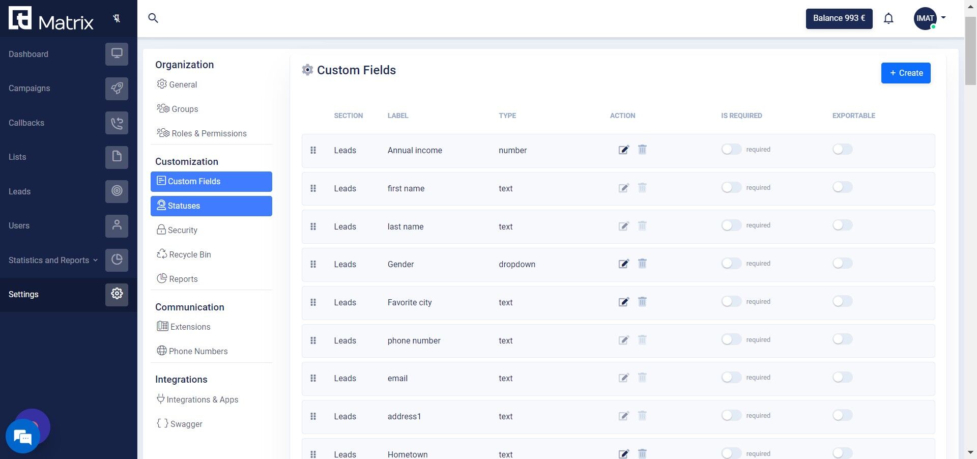 Matrix - Settings Customization