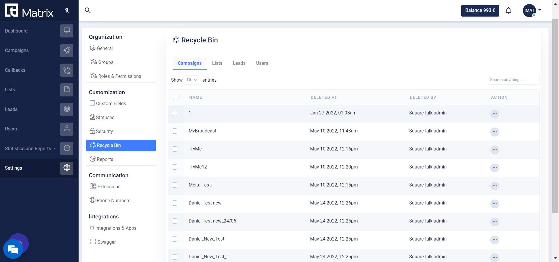 Matrix - Settings Customization