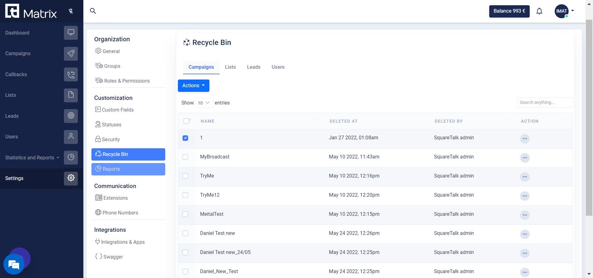 Matrix - Settings Customization