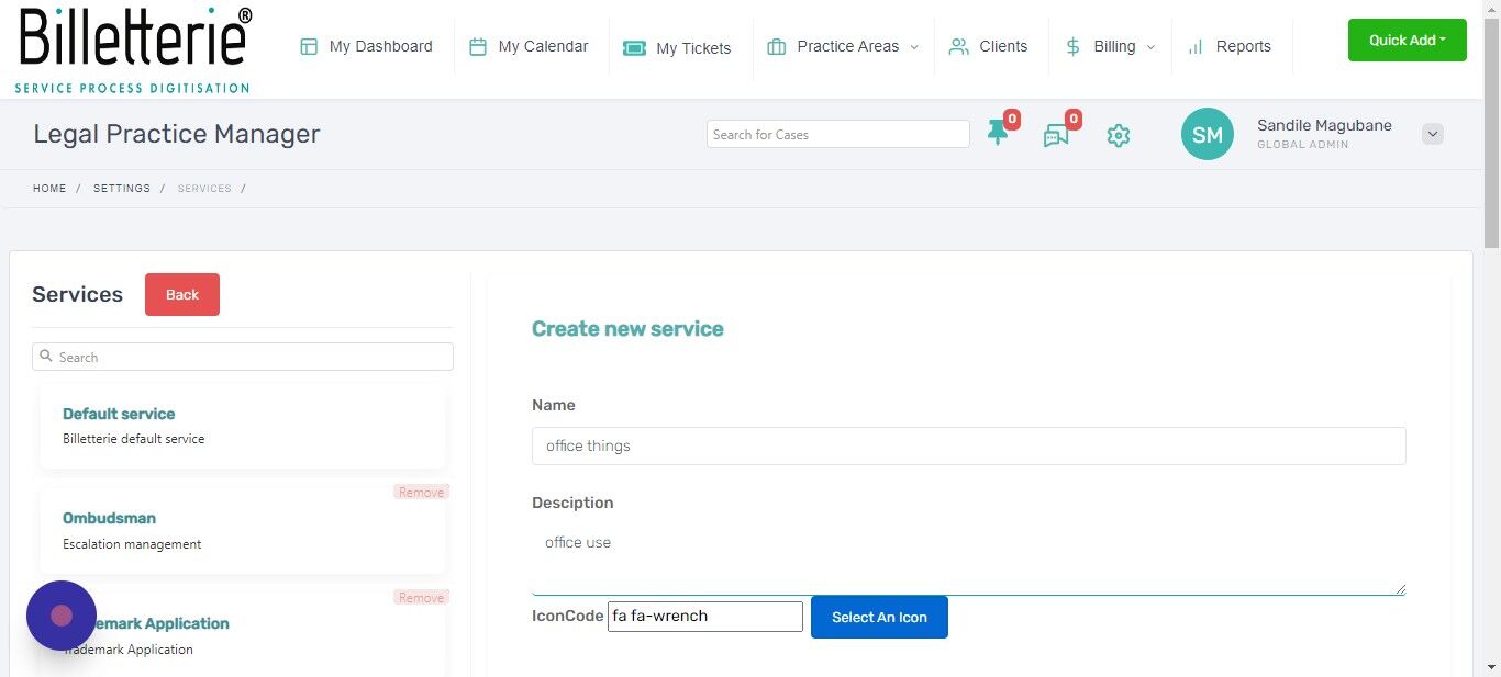 How to create a service - Billetterie