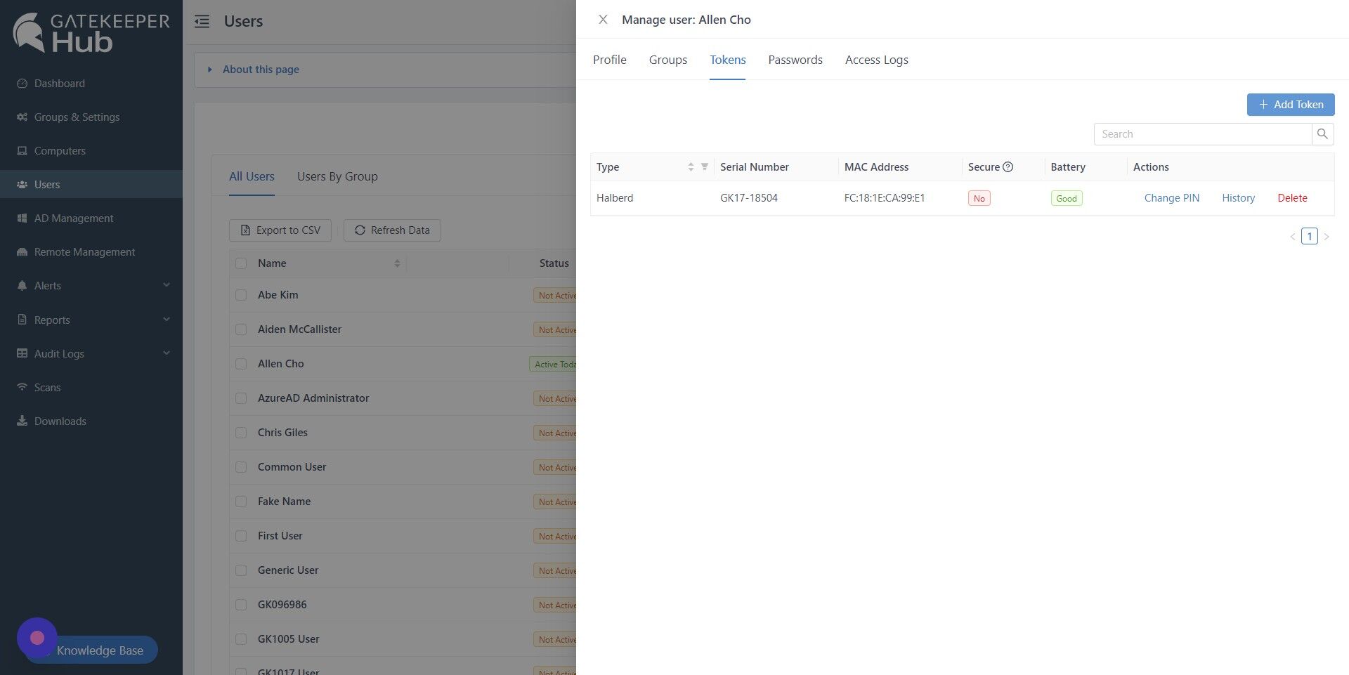 How to add a token to a user through the GateKeeper Hub. – GateKeeper