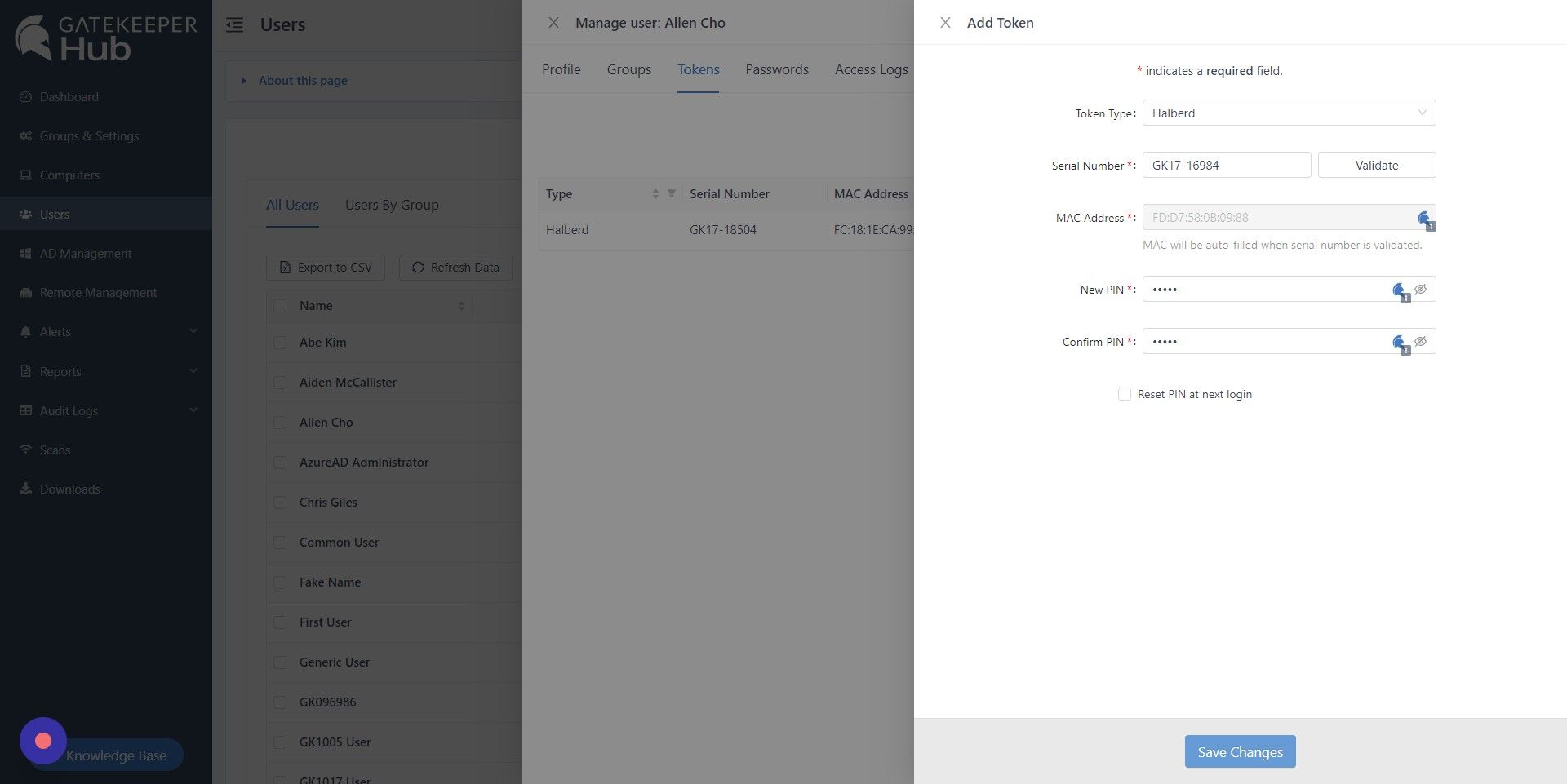 How to add a token to a user through the GateKeeper Hub. – GateKeeper
