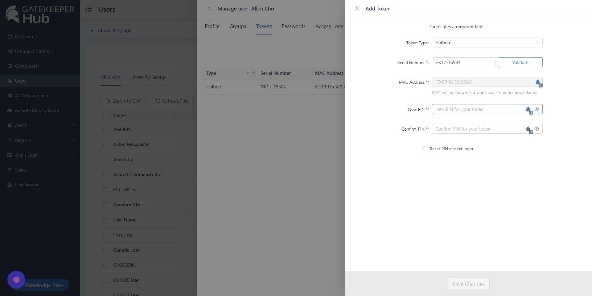 How to add a token to a user through the GateKeeper Hub. – GateKeeper