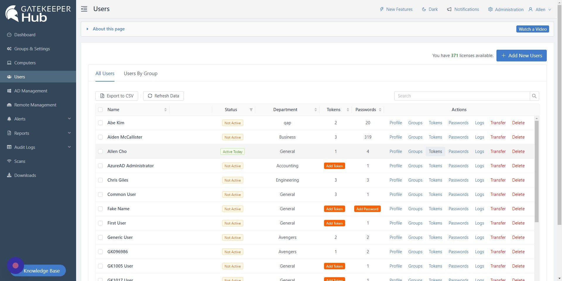 How to add a token to a user through the GateKeeper Hub. – GateKeeper