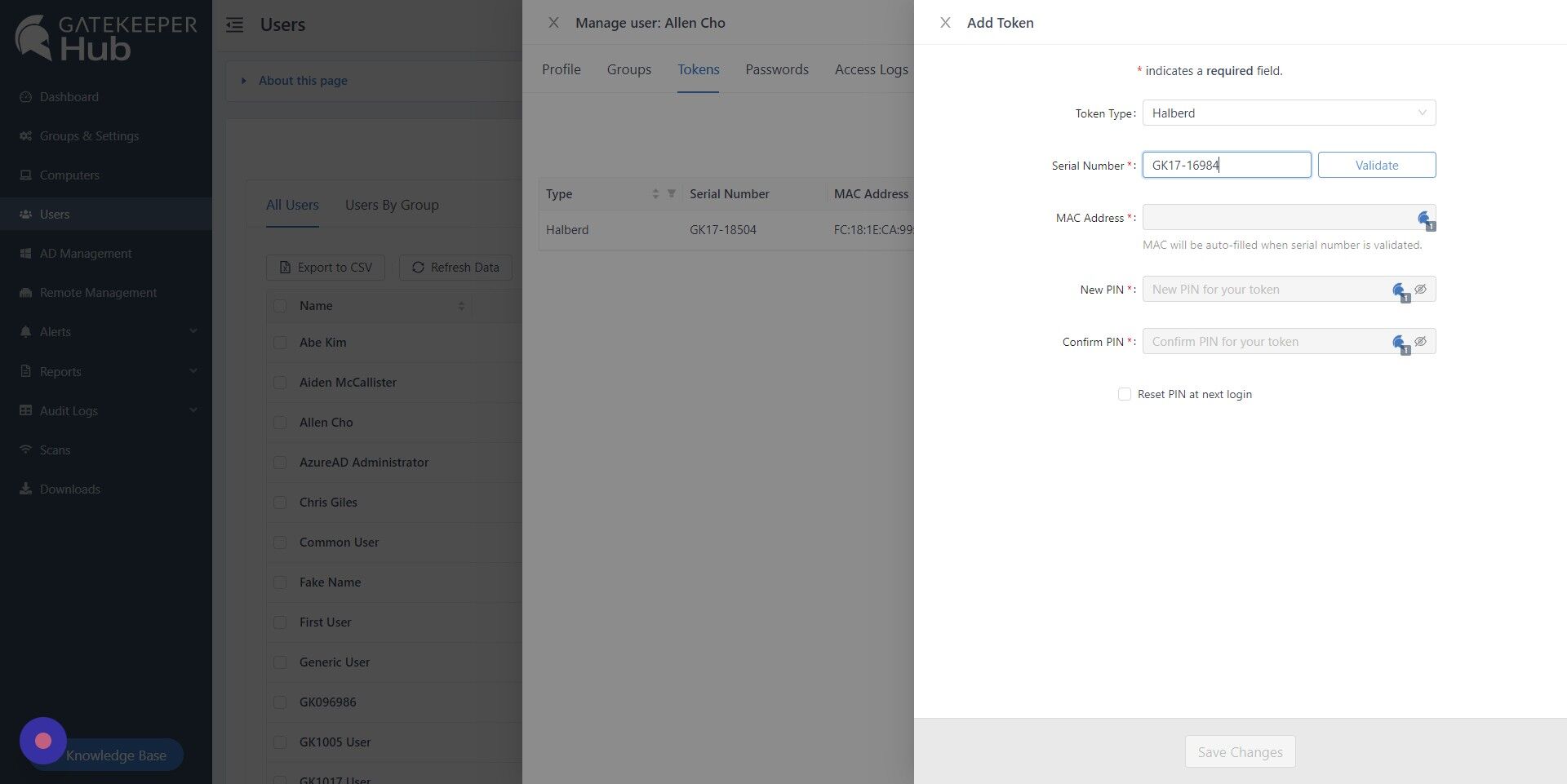 How to add a token to a user through the GateKeeper Hub. – GateKeeper