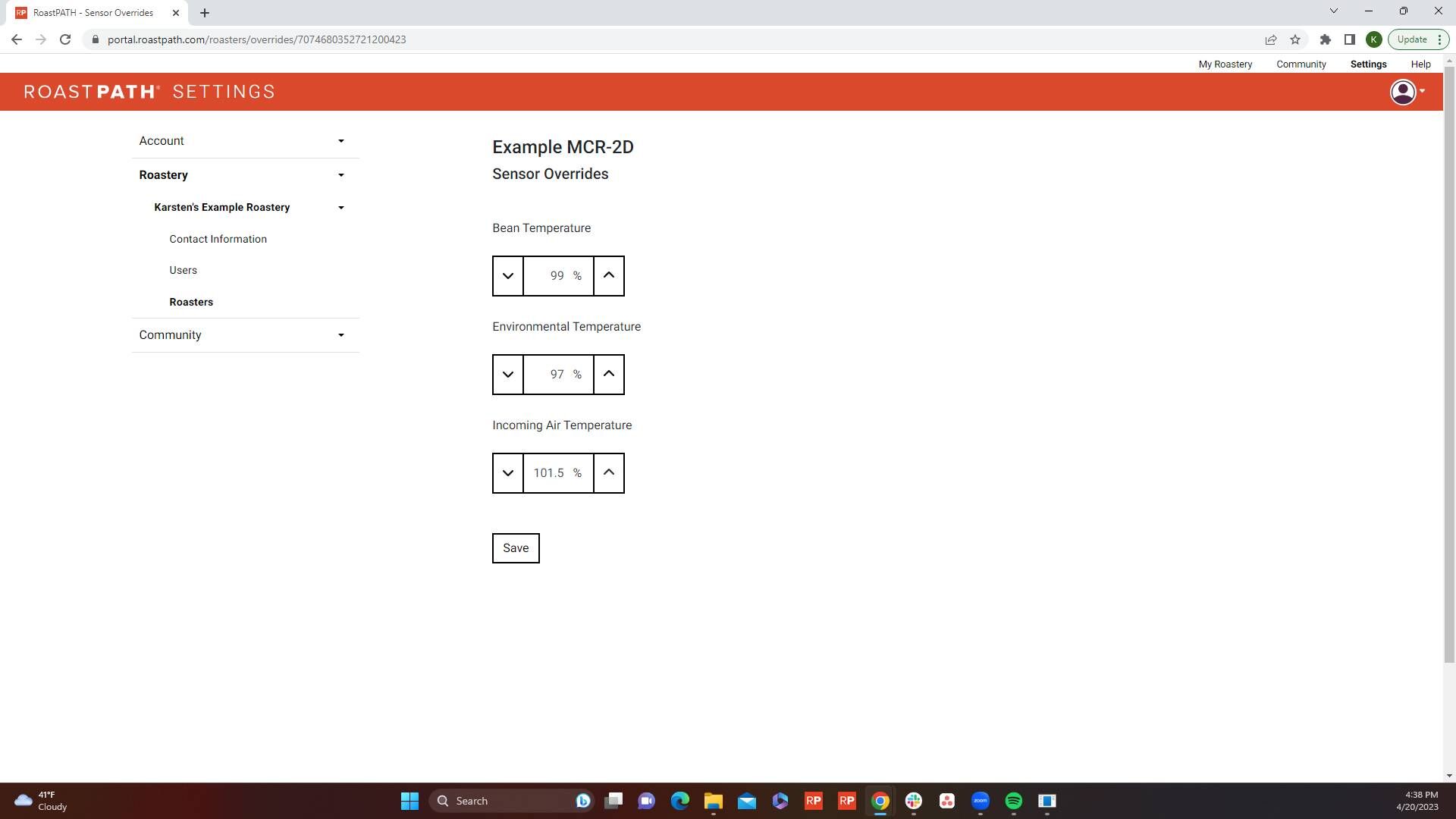 Temperature Offset – Sensor Overrides – RoastPATH