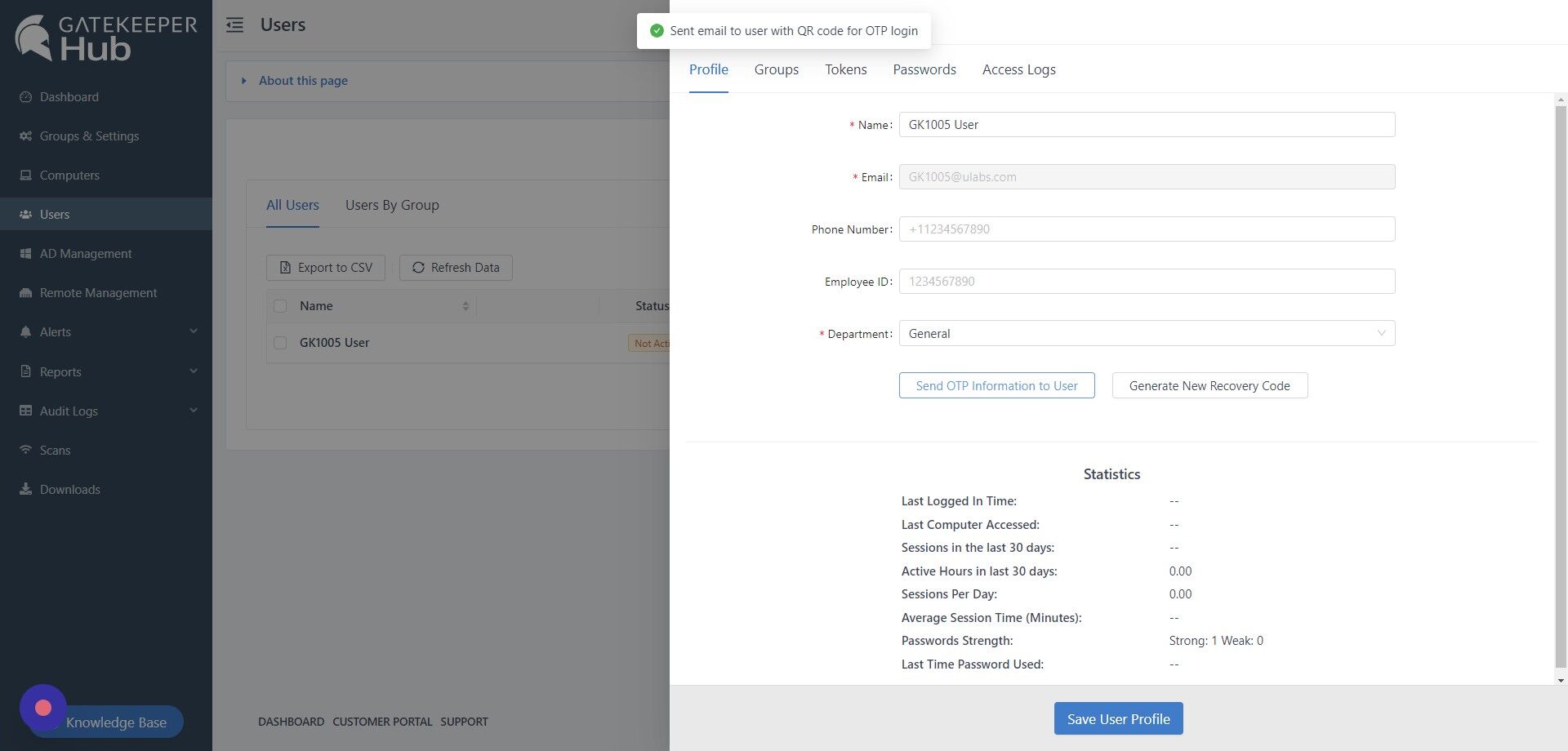 How to re-enable the OTP backup registration option. – GateKeeper