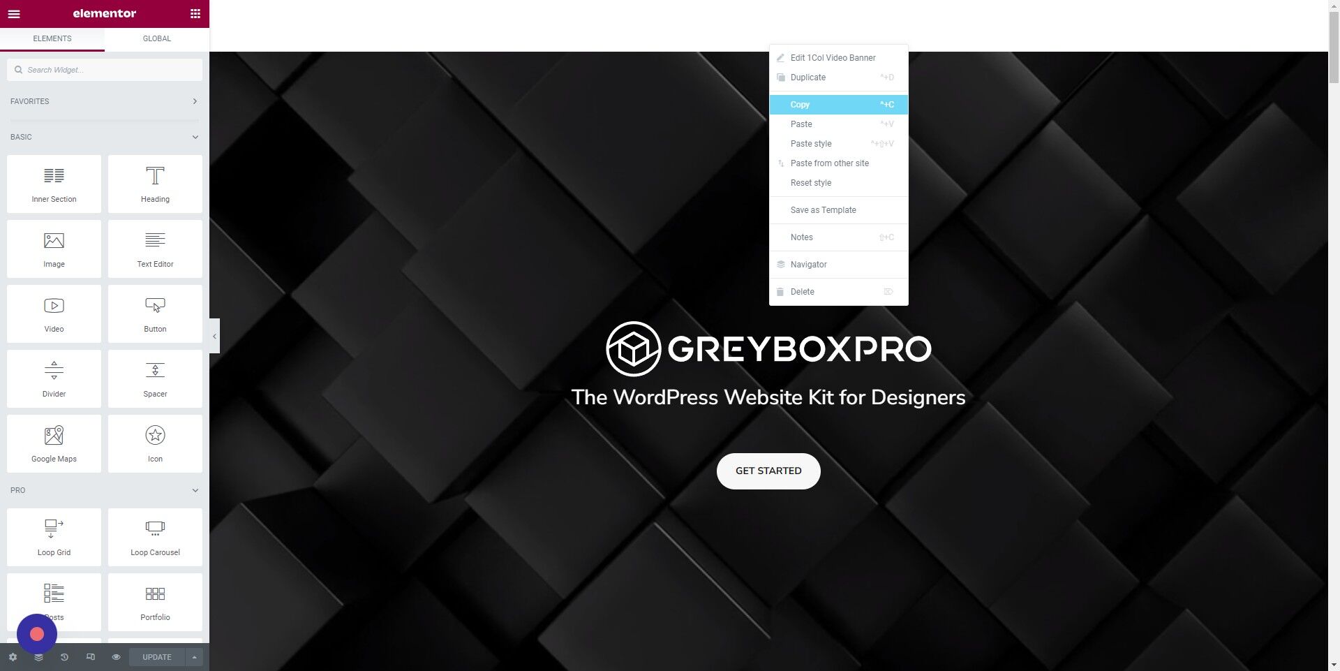 Creating a homepage using a pre-built page - GreyboxPro