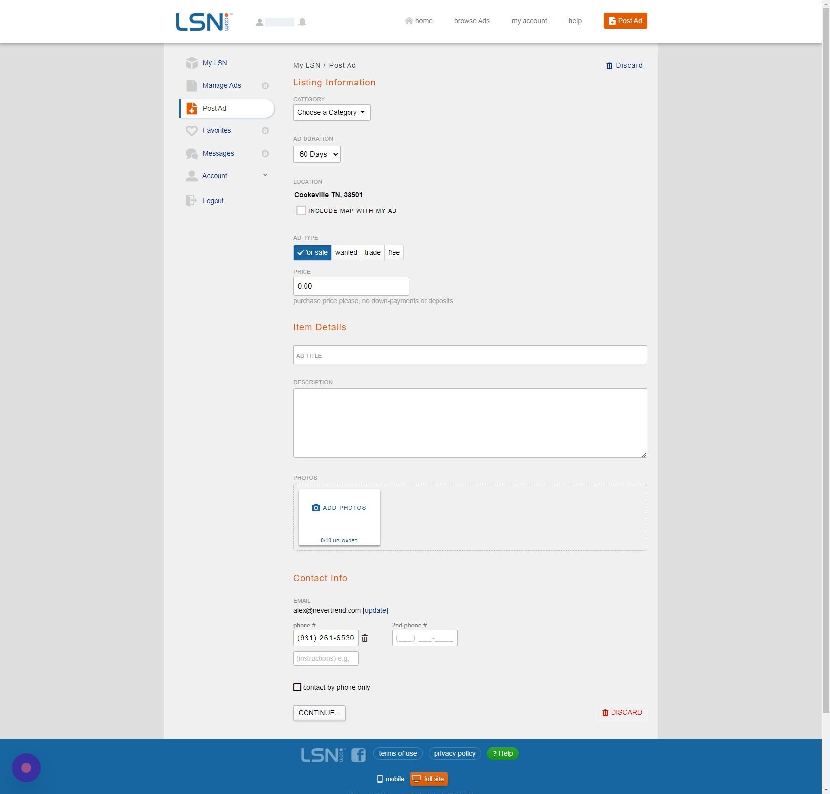 Posting Ads – LSN Support
