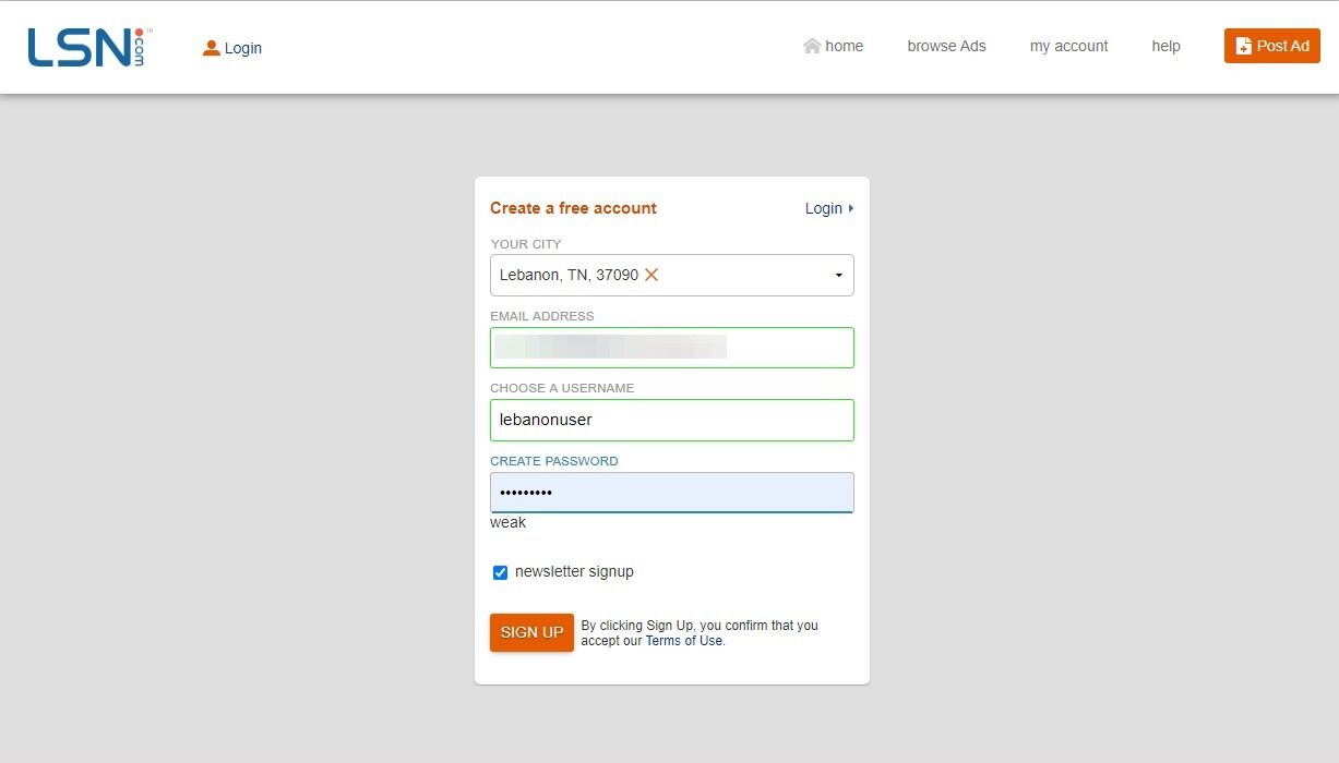 Registering a new account – LSN Support