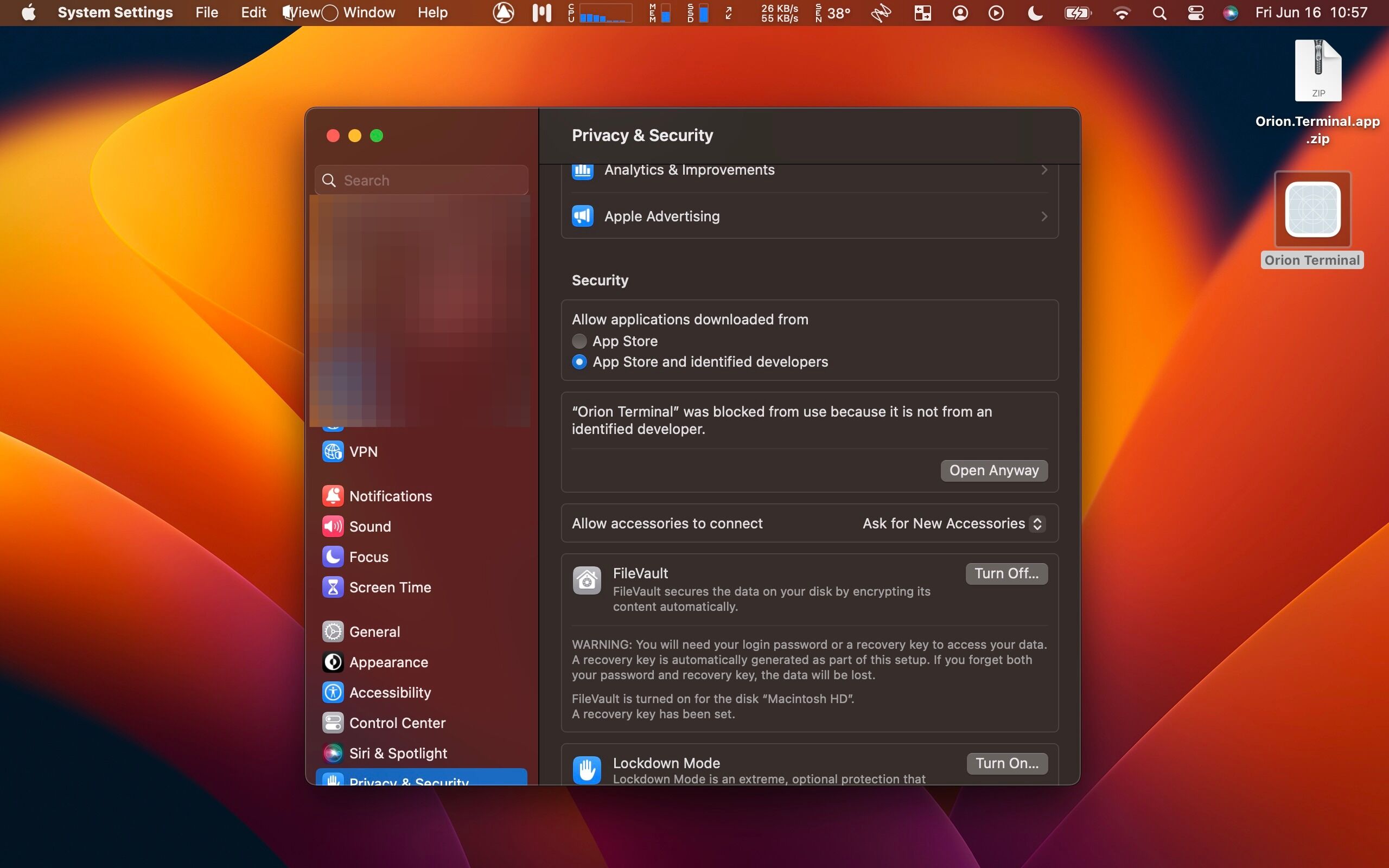 macOS Installation - Orion Terminal