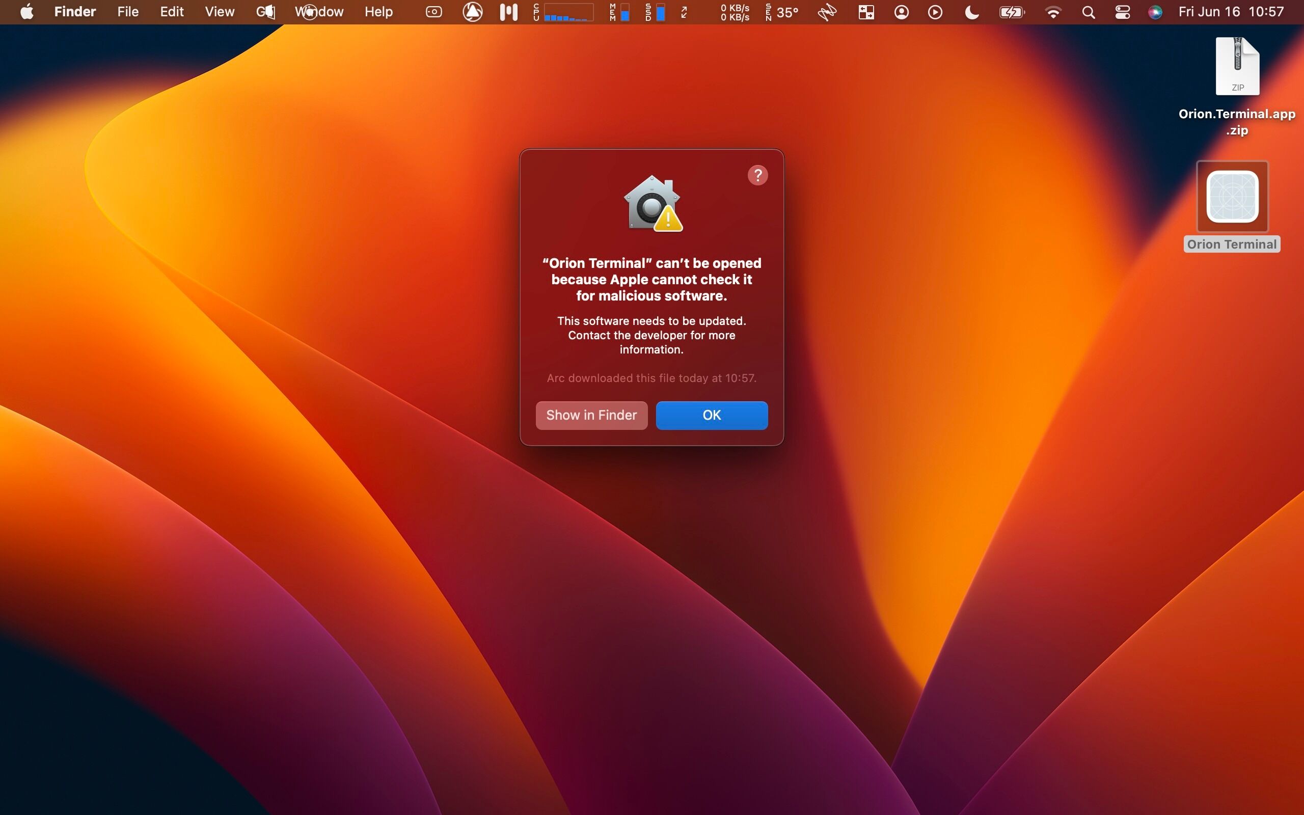 macOS Installation - Orion Terminal