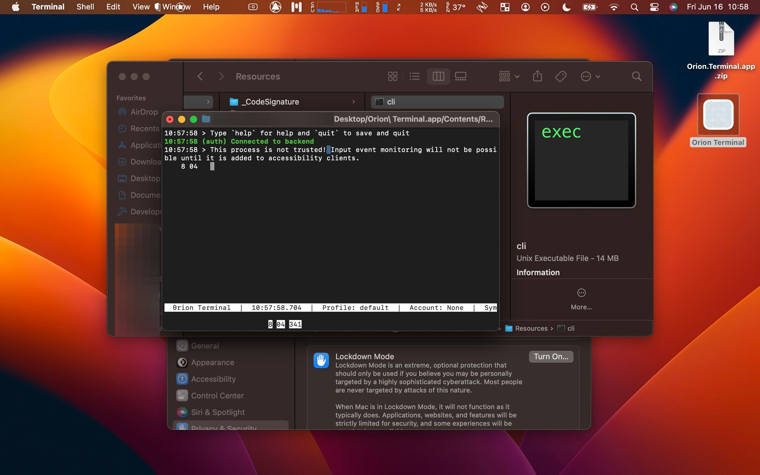 macOS Installation - Orion Terminal