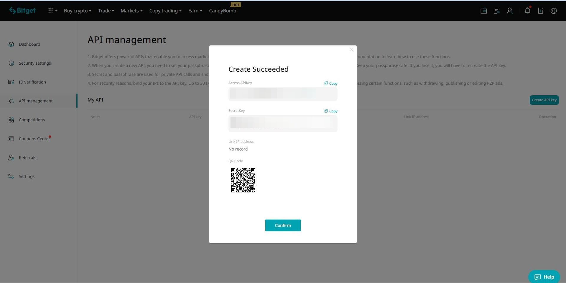 Bitget (BETA) Account and API Key Creation - Orion Terminal