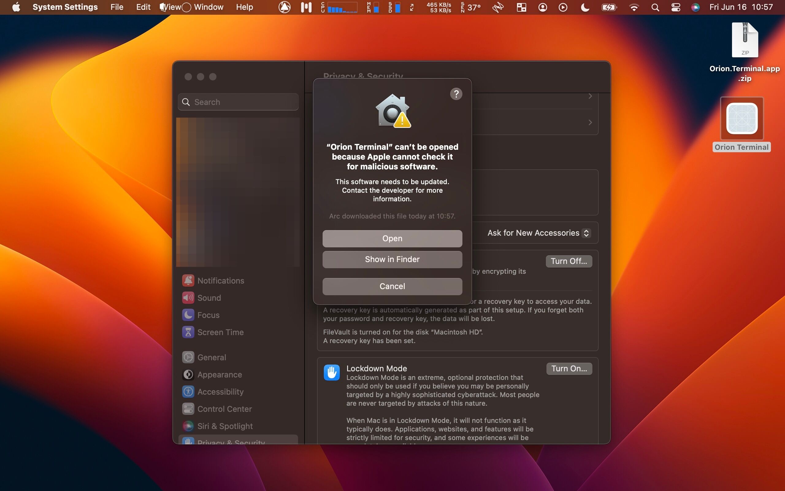 macOS Installation - Orion Terminal