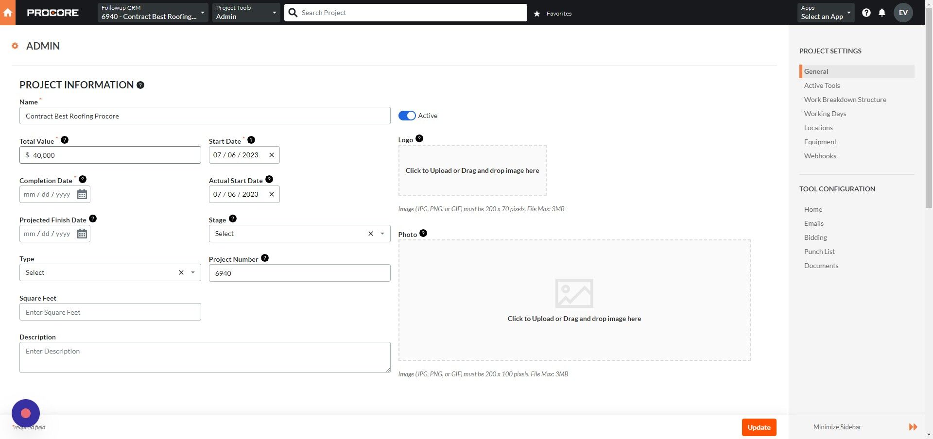 How to push a project from Followup CRM to Procore