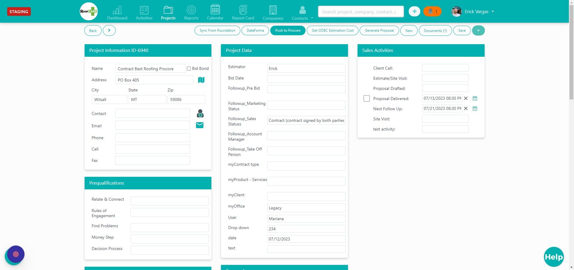 How to push a project from Followup CRM to Procore