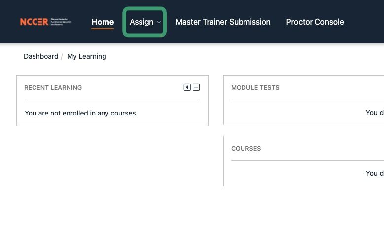 How to assign a test in the NCCER Learning Platform