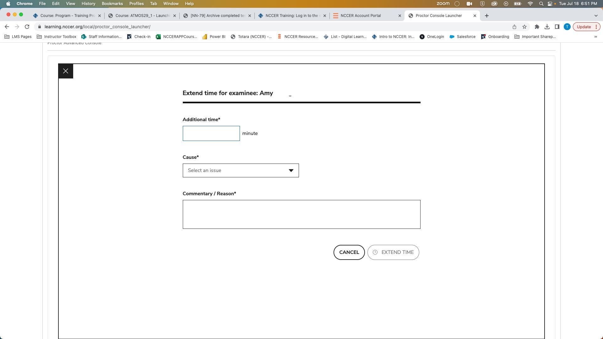 How to add time to a module test in the NCCER Learning Platform
