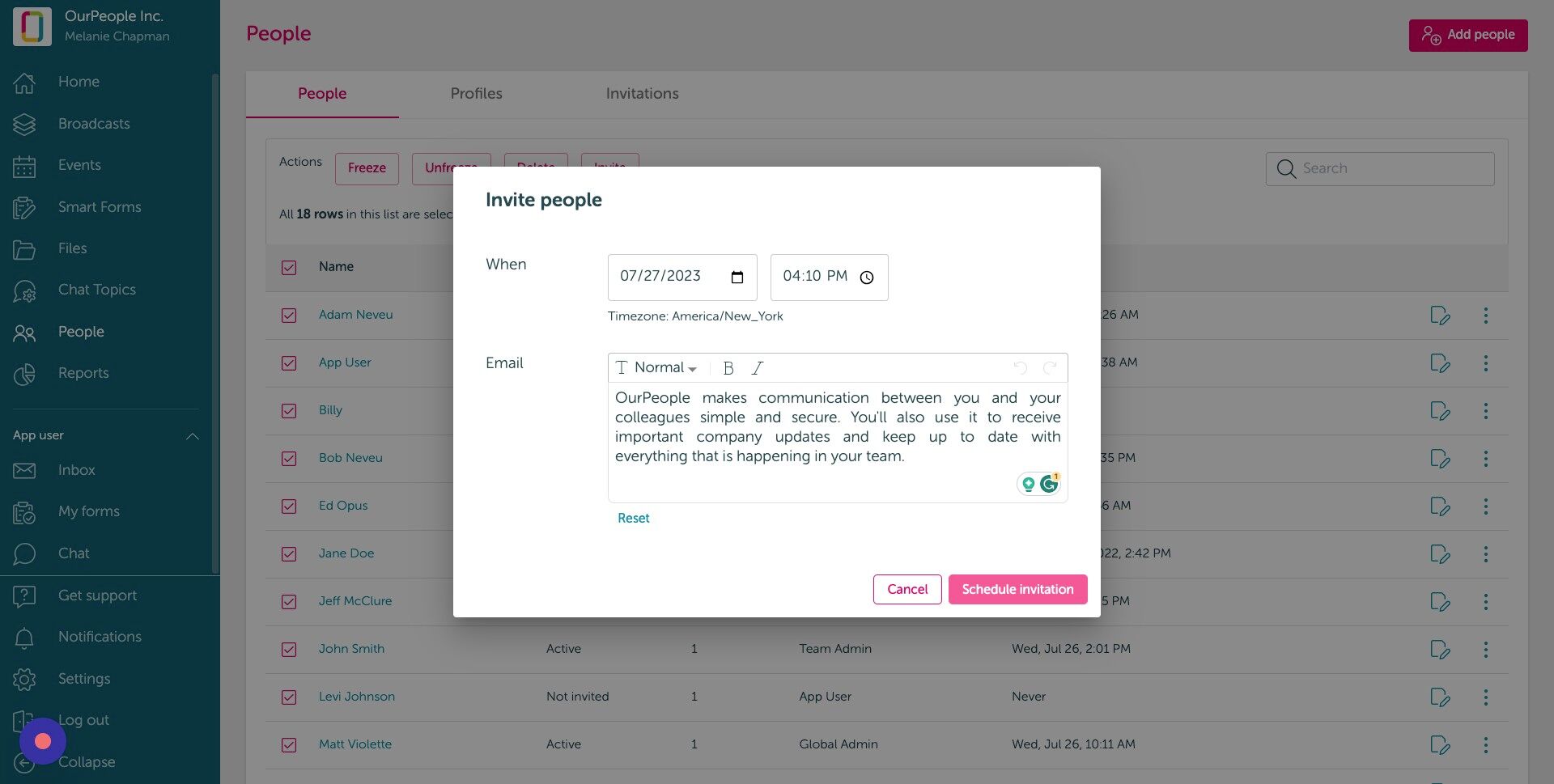 How to Invite People and Schedule Invitations – OurPeople