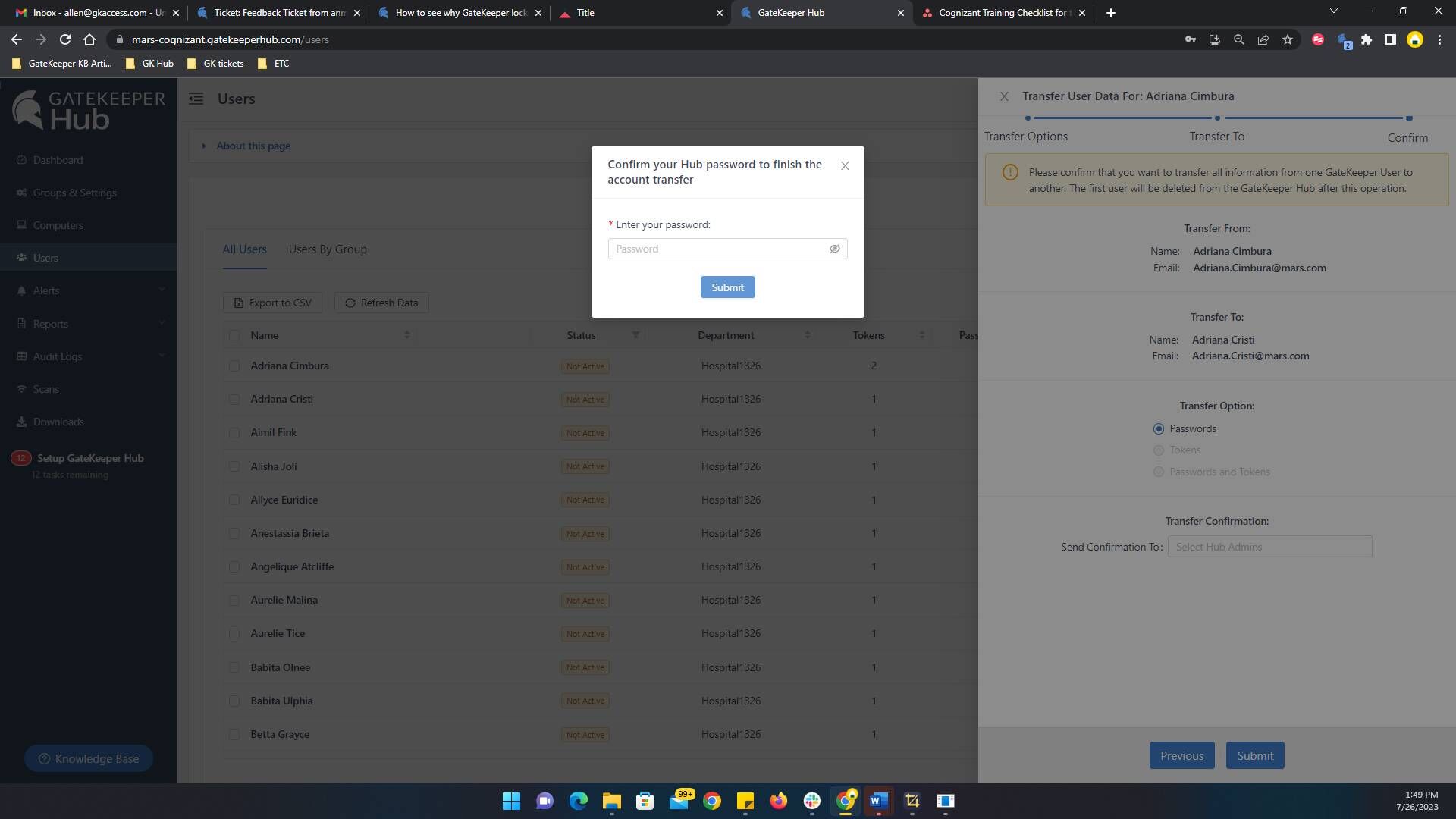 How to transfer a user's credentials to another user? – GateKeeper