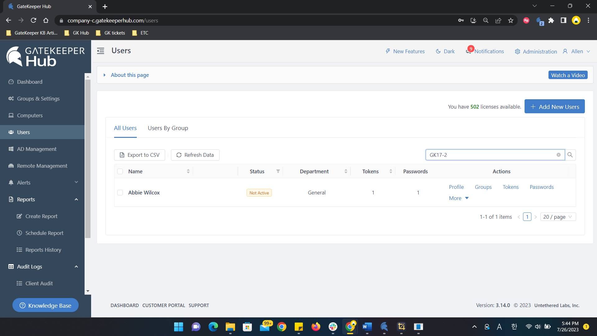 How to search for User by the Token Serial Number. – GateKeeper