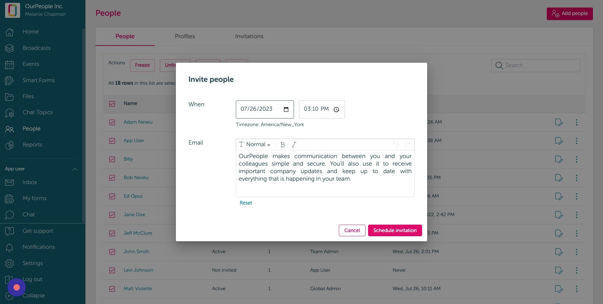 How to Invite People and Schedule Invitations – OurPeople