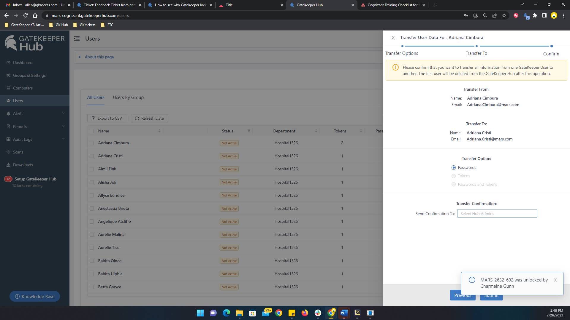 How to transfer a user's credentials to another user? – GateKeeper