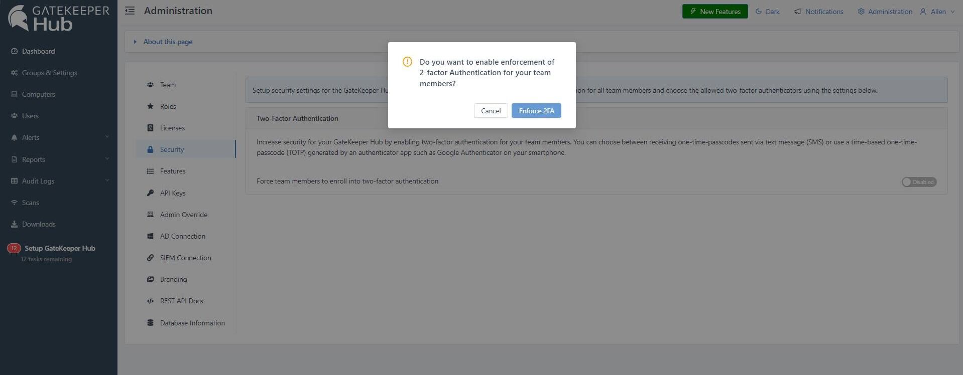 How to enforce 2FA on login for GateKeeper Hub admins and team members ...