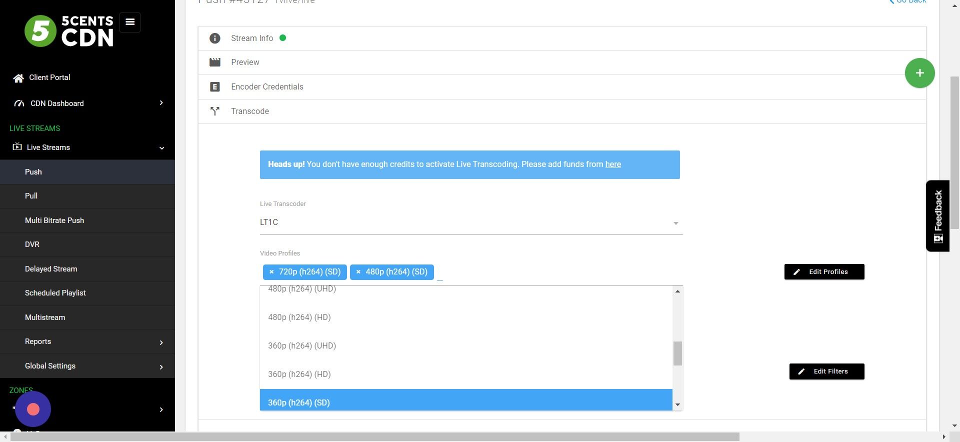 What is Live Transcoding Core? How to use it? – 5centsCDN Help Center