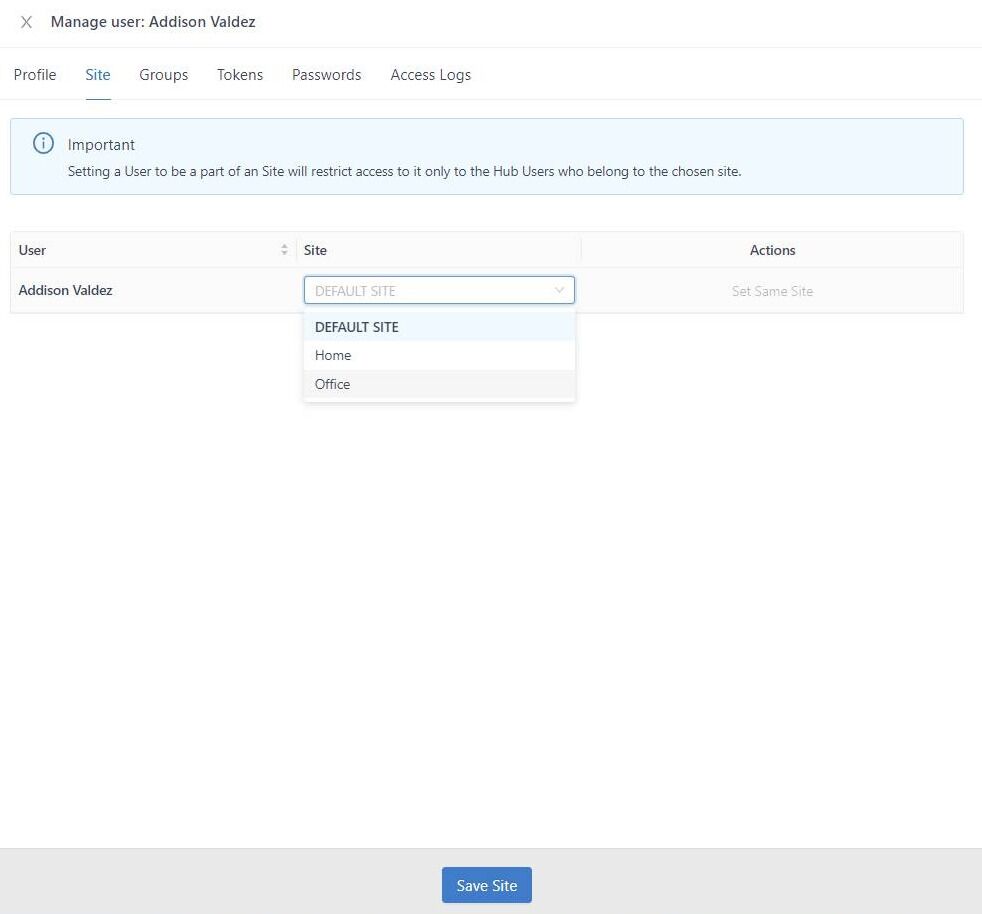 How to change the user's Site. – GateKeeper