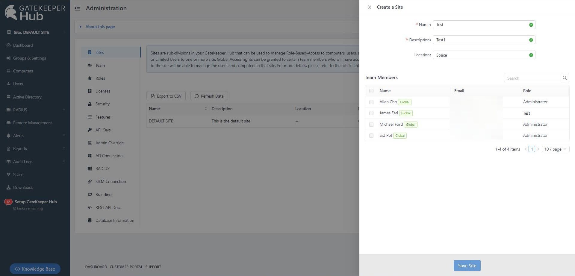 How to create a New Site from the Hub. – GateKeeper