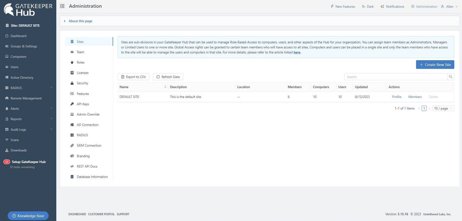 How to create a New Site from the Hub. – GateKeeper