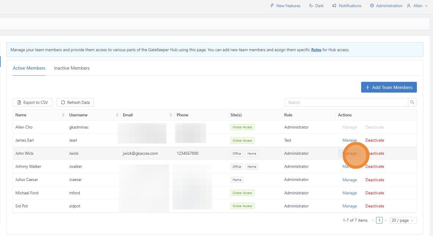 How to grant Global Access to an existing member. – GateKeeper