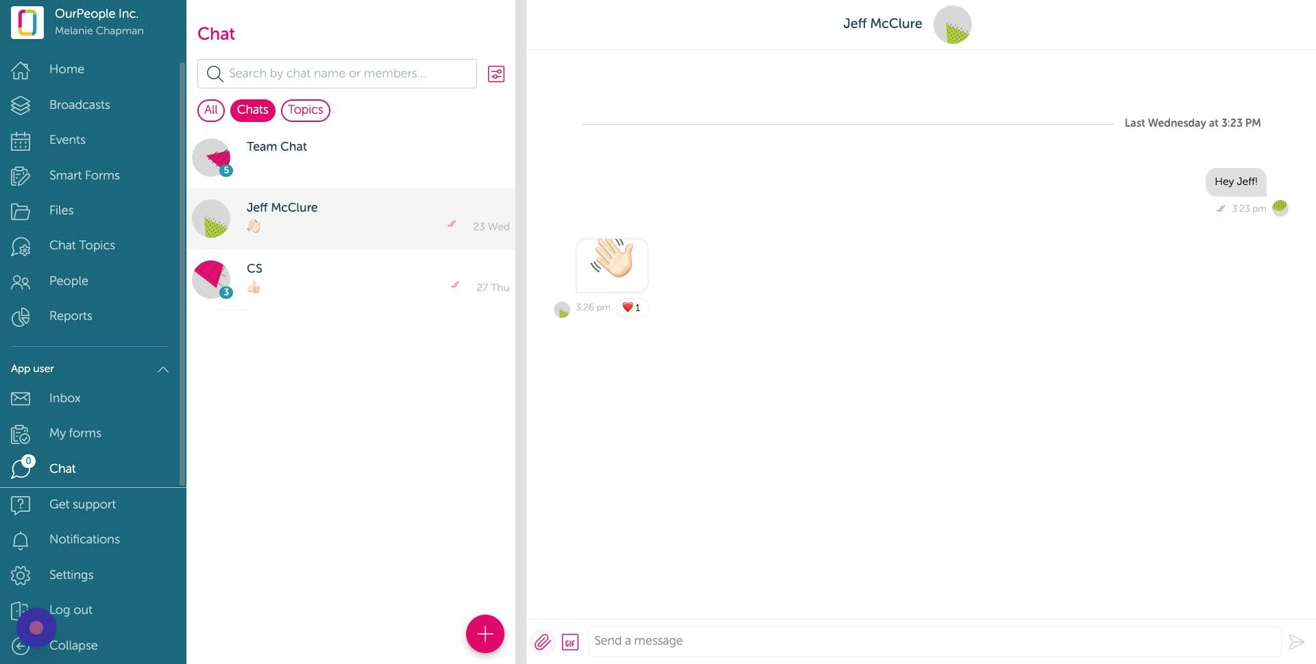 Web App - Send Images, GIFs, Chat Replies and Emoji Reactions – OurPeople