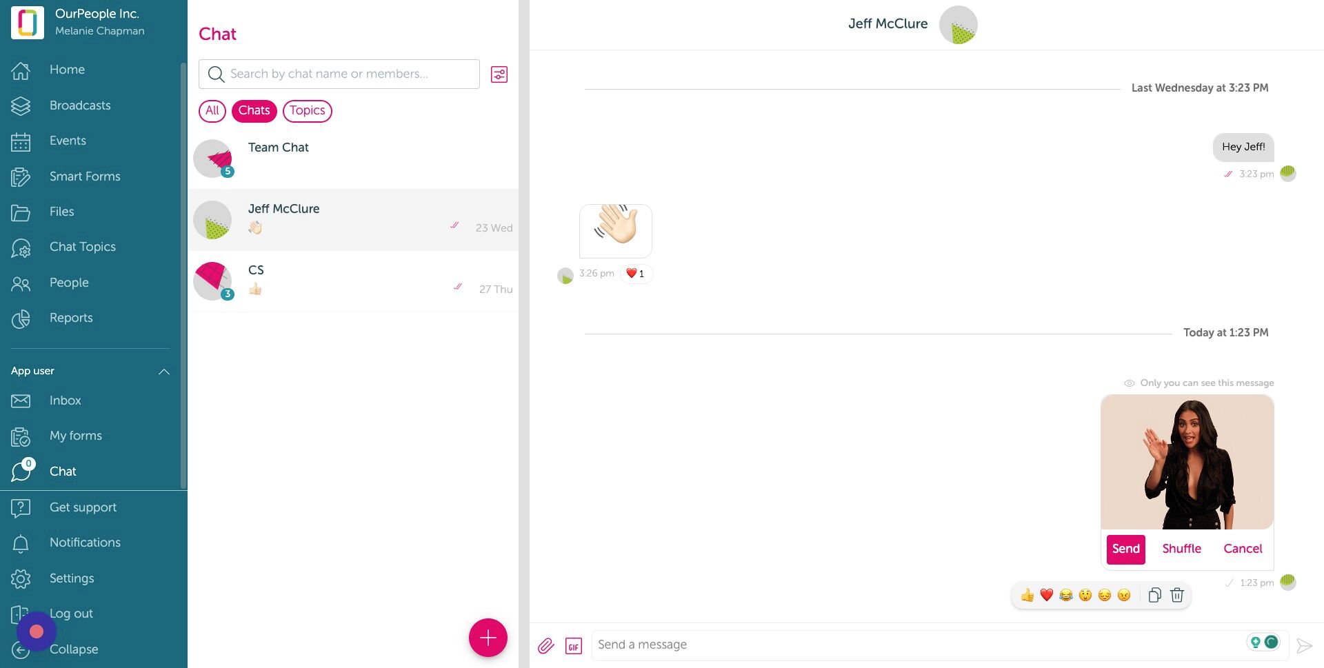 Web App - Send Images, GIFs, Chat Replies and Emoji Reactions – OurPeople